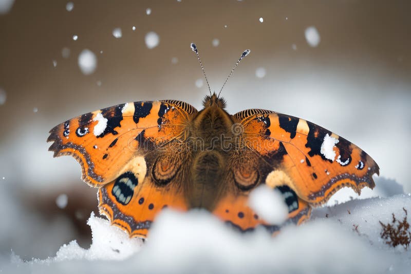 Butterfly Shivering in the Cold, Surrounded by Snow Stock Illustration ...