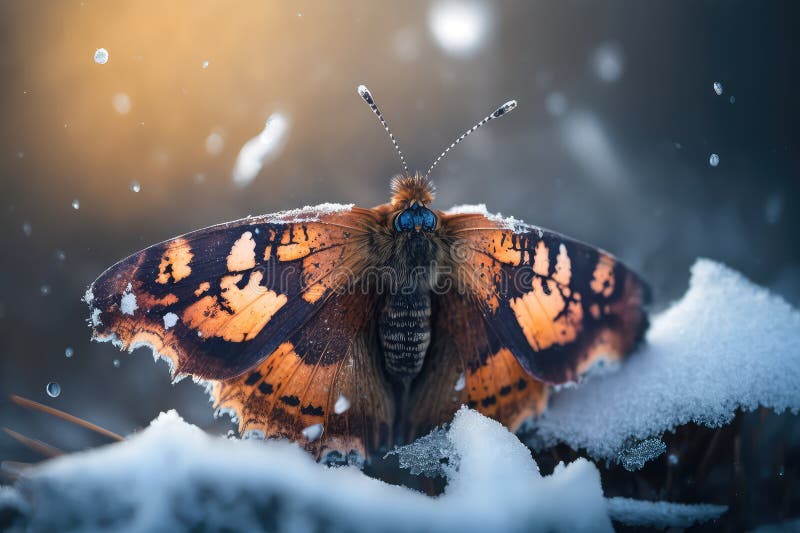 Butterfly Shivering in the Cold, Surrounded by Snow Stock Illustration ...