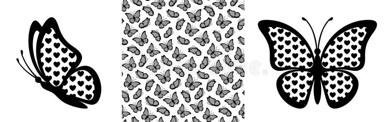 Butterfly Silhouette and Seamless Pattern Stock Vector - Illustration ...