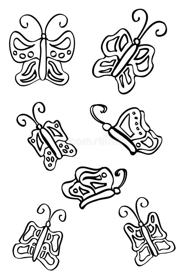 Butterfly Simple Vector Hand Draw Sketch Set 7 Stock Illustration ...
