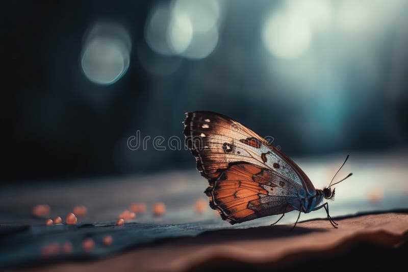 A Butterfly Sitting on Top of a Table Next To a Light Stock ...