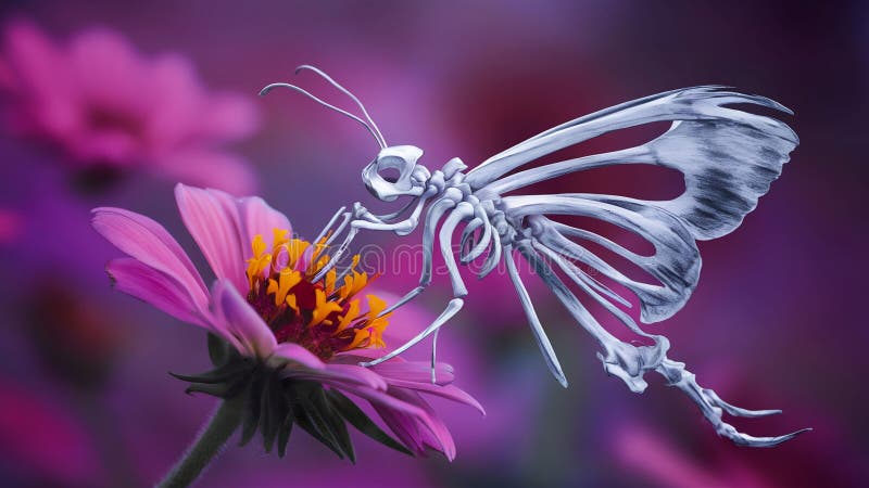 Butterfly Skeleton Flying Over Flowers Stock Illustration ...