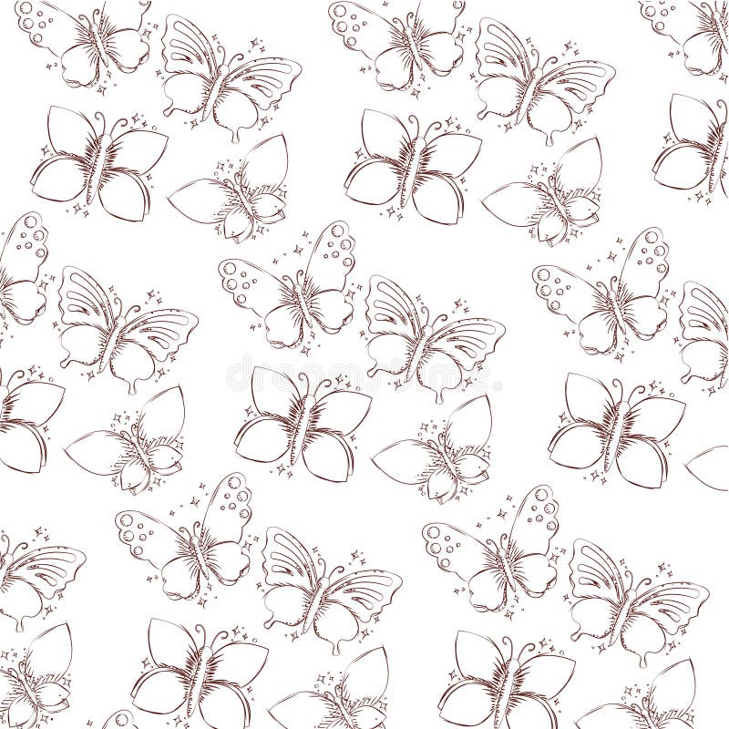 Butterfly Sketch Pattern. Vector Stock Illustration - Illustration of ...