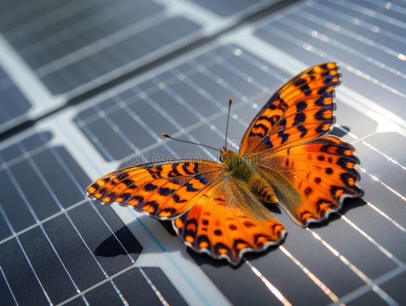 Butterfly on Solar Panel stock image. Image of pattern - 325441369
