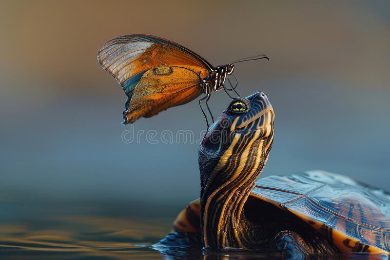 A Butterfly Stand on the Nose of a Turtle. Generative AI Stock ...