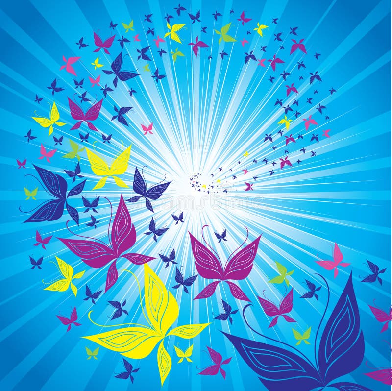 Butterfly Swarm Flying To the Sun Stock Vector - Illustration of ...