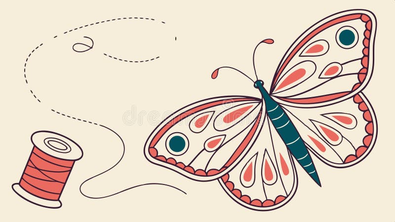 Butterfly and Thread Spool Sewing Craft Concept Vector Design ...