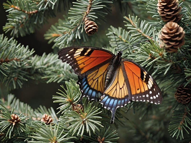 Butterfly on a Tree in the Forest Stock Illustration - Illustration of ...