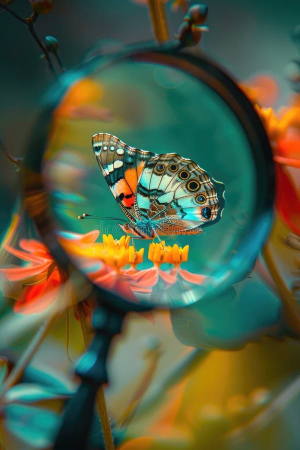 Butterfly Under a Magnifying Glass. Selective Focus Stock Illustration ...
