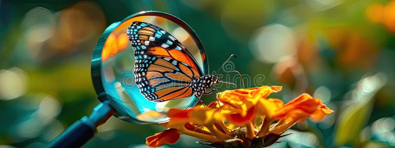 Butterfly Under a Magnifying Glass. Selective Focus Stock Illustration ...
