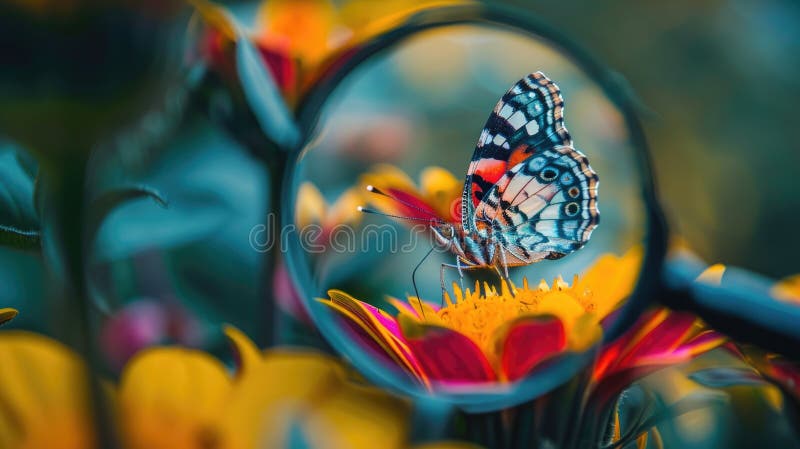 Butterfly Under a Magnifying Glass. Selective Focus Stock Illustration ...