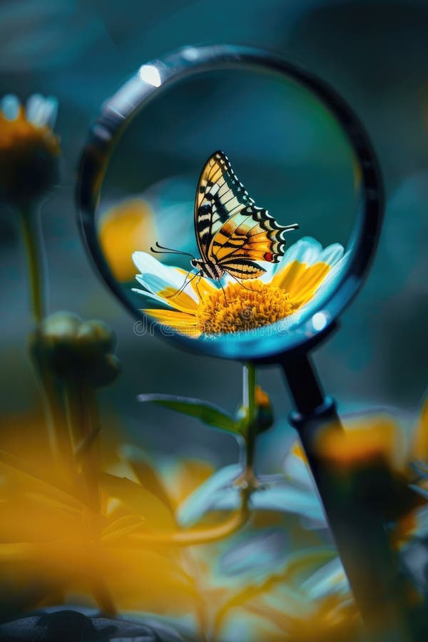 Butterfly Under a Magnifying Glass. Selective Focus Stock Illustration ...