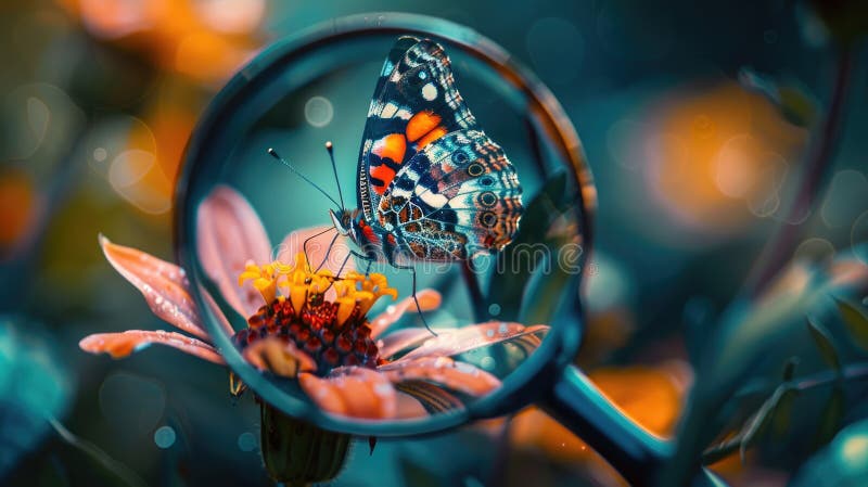 Butterfly Under a Magnifying Glass. Selective Focus Stock Illustration ...