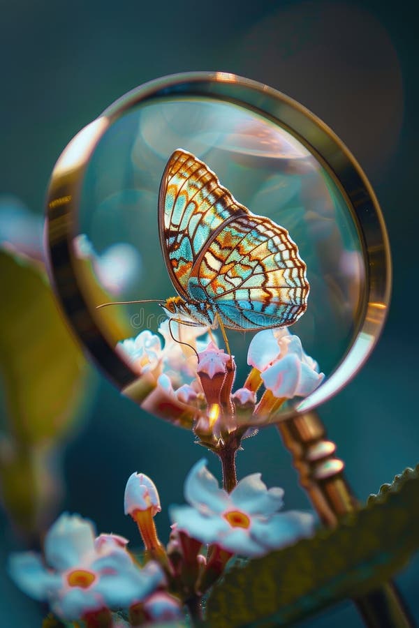 Butterfly Under a Magnifying Glass. Selective Focus Stock Illustration ...