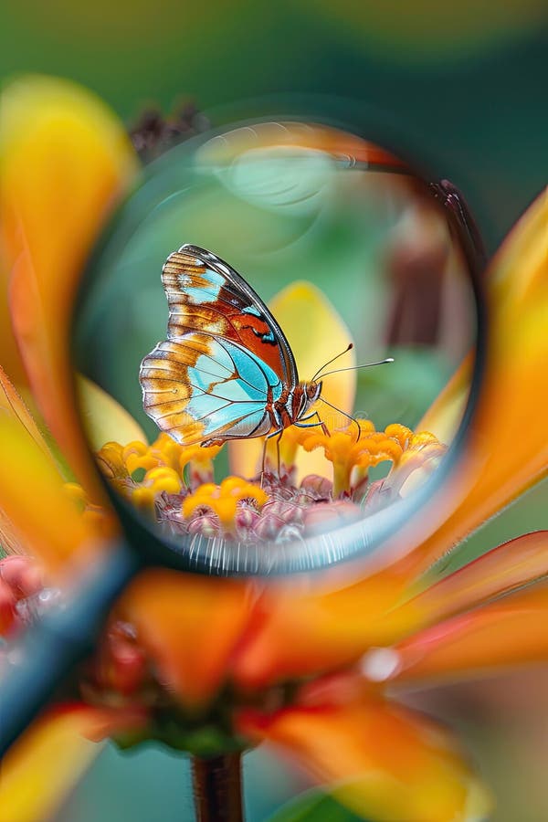 Butterfly Under a Magnifying Glass. Selective Focus Stock Illustration ...