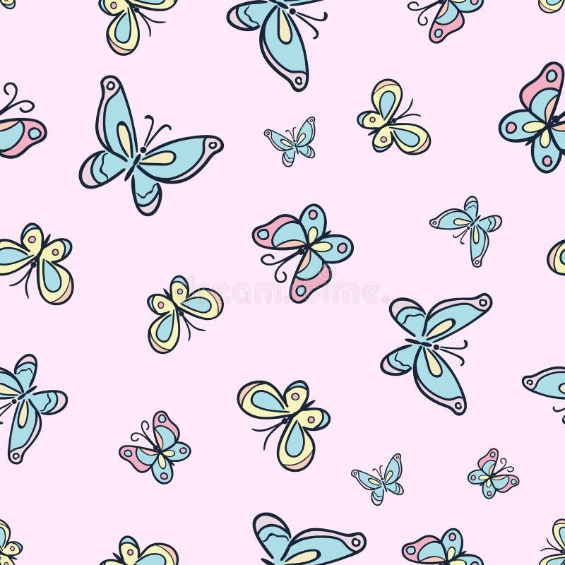Butterfly Vector Pattern with Colorful Cartoon Butterflies Stock ...