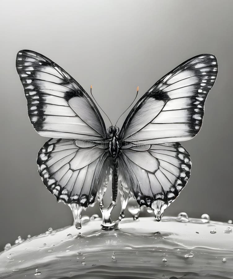 Butterfly on the Water. Water Drops and Butterfly. Ecological Clean ...