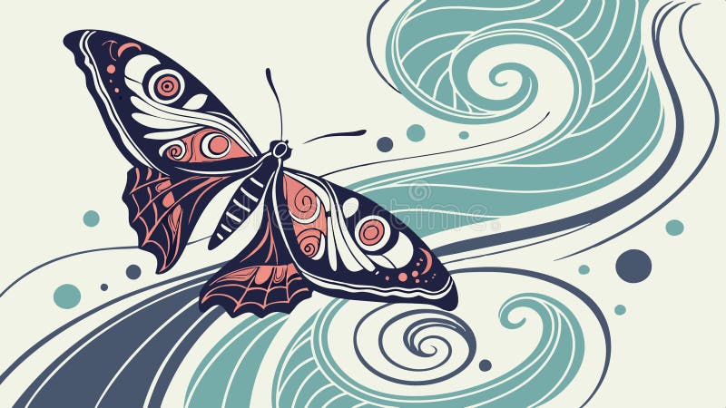 Butterfly with Wave Design, Abstract Nature Vector, Fluid Insect Vector ...