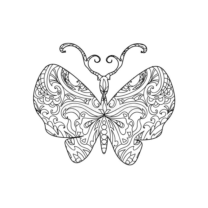 Hand Drawn Butterfly Zentangle Style For Coloring Book Stock Vector
