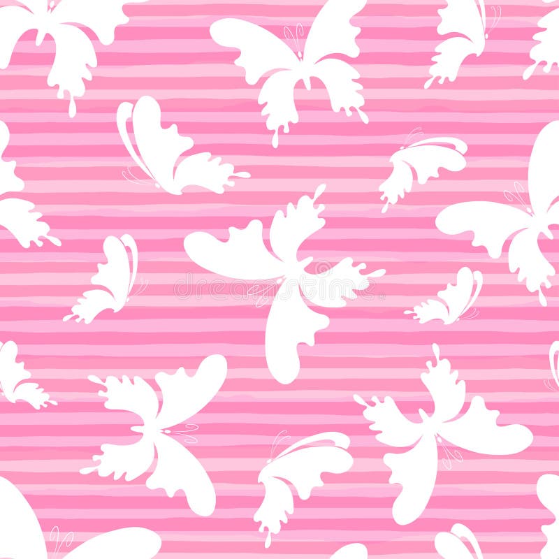 Butterflys On The Pink Stripes Background. Vector Seamless Pattern ...
