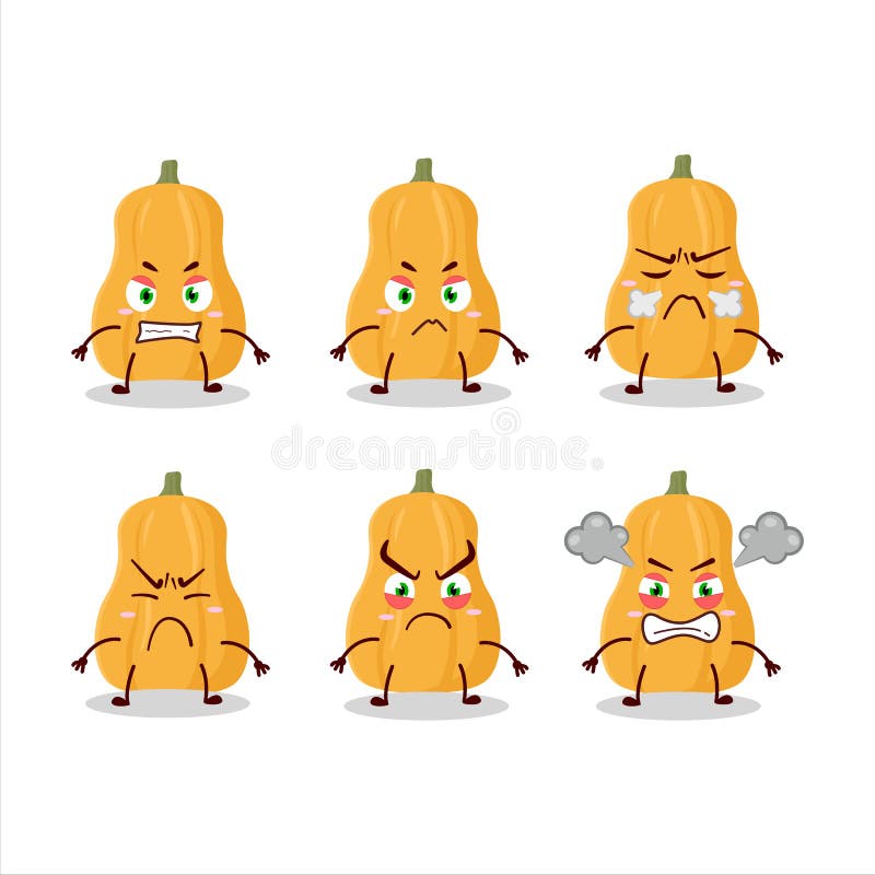 Butternut Squash Cartoon Character with Various Angry Expressions Stock ...