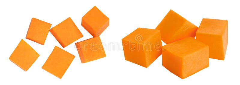 Butternut Squash Diced Isolated on White Background with Full Depth of ...