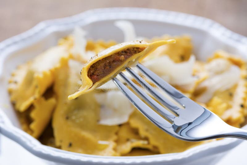 Butternut Squash Mezzaluna Ravioli Stock Image - Image of noodles ...