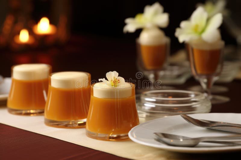 Butterscotch Pudding Set on a Fine Dining Table Stock Image - Image of ...