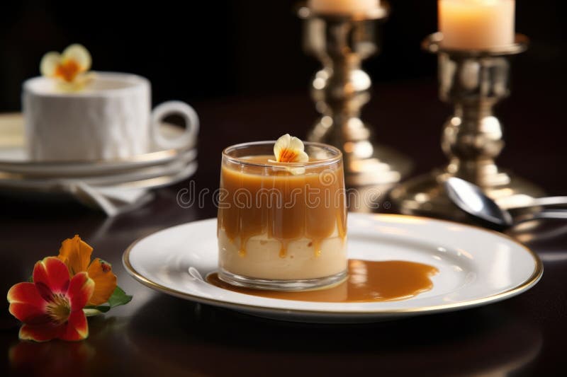 Butterscotch Pudding Set on a Fine Dining Table Stock Image - Image of ...