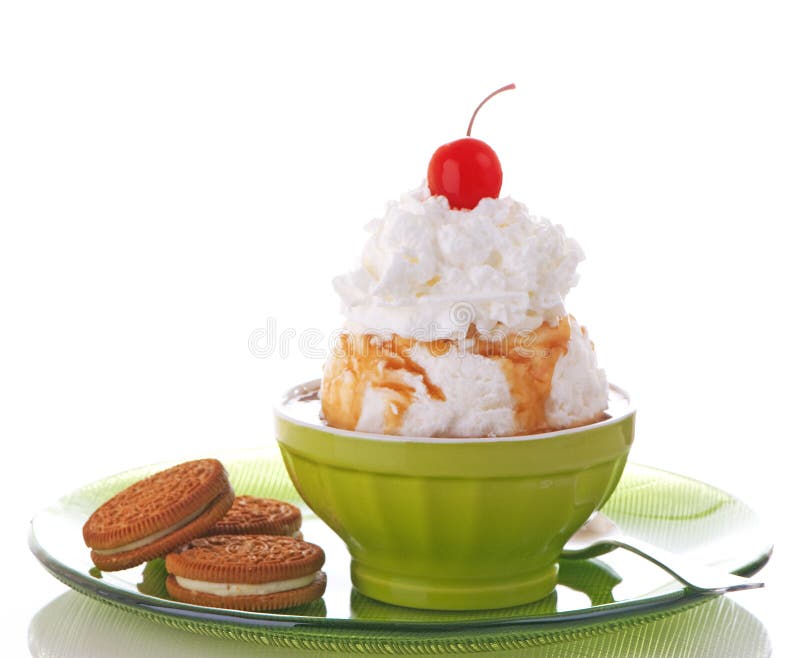 Butterscotch Sundae with Cookies Stock Image - Image of cherry, sundae ...