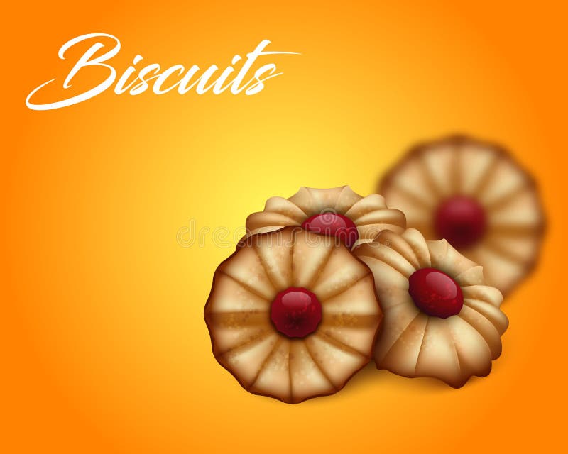 Buttery Cookies with Red Jam on Bright Orange and Yellow Background ...