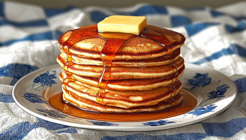 Buttery Pancake Stack, Syrup, Plate Stock Photo - Image of hungry ...