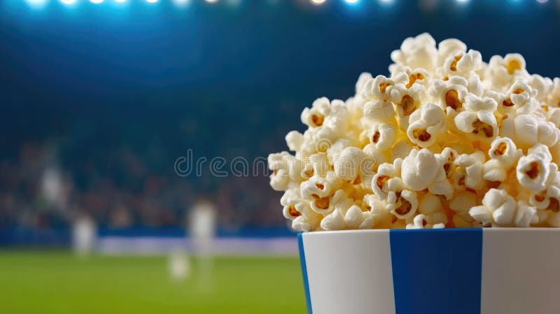 Buttery Popcorn Bucket with Soccer Crowd Energy. Stock Illustration ...