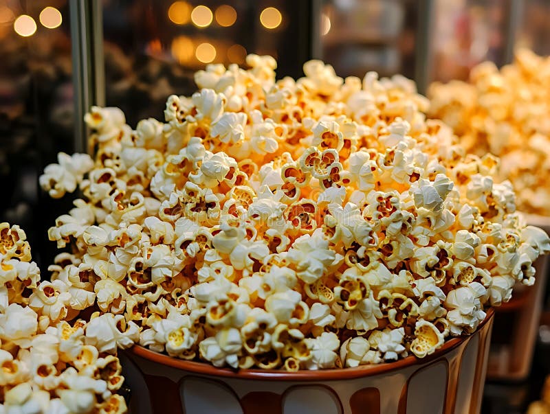 Buttery Popcorn Overflowing in Cinema Stock Photo - Image of large ...