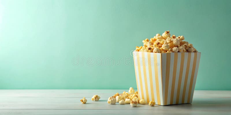 Buttery Popcorn in a Striped Box on a Wooden Surface. Generative AI ...