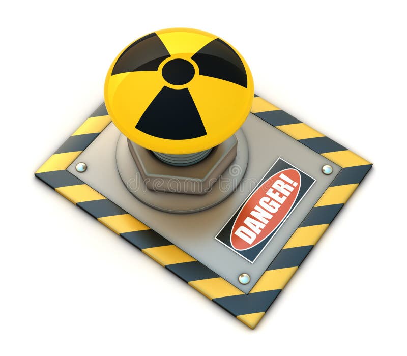 Yellow Atomic Bomb Launch Nuclear Button With Radiation Symbol O Stock ...