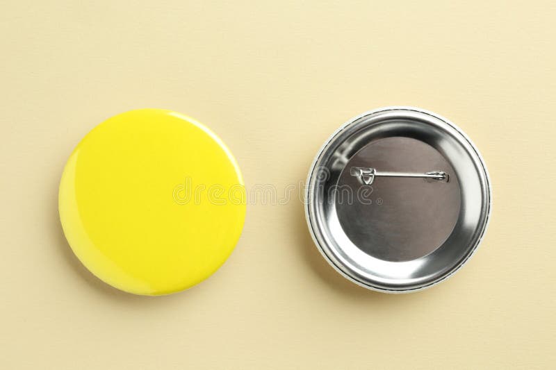 Button Badges on Beige Background, Flat Lay. Mockup for Design Stock ...