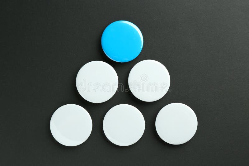 Button Badges on Black Background, Flat Lay. Mockup for Design Stock ...