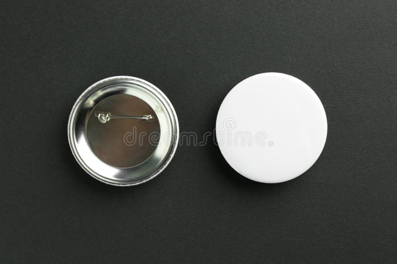 Button Badges on Black Background, Flat Lay. Mockup for Design Stock ...