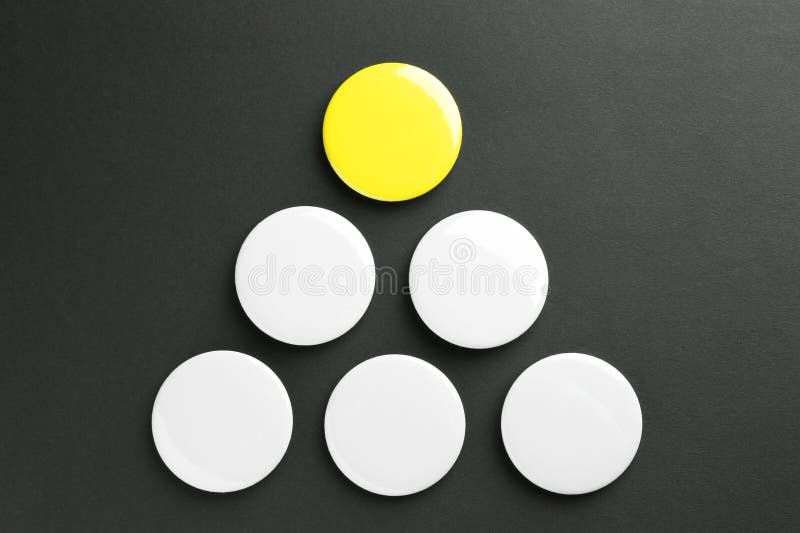 Button Badges on Black Background, Flat Lay. Mockup for Design Stock ...