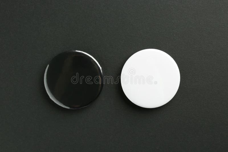 Button Badges on Black Background, Flat Lay. Mockup for Design Stock ...