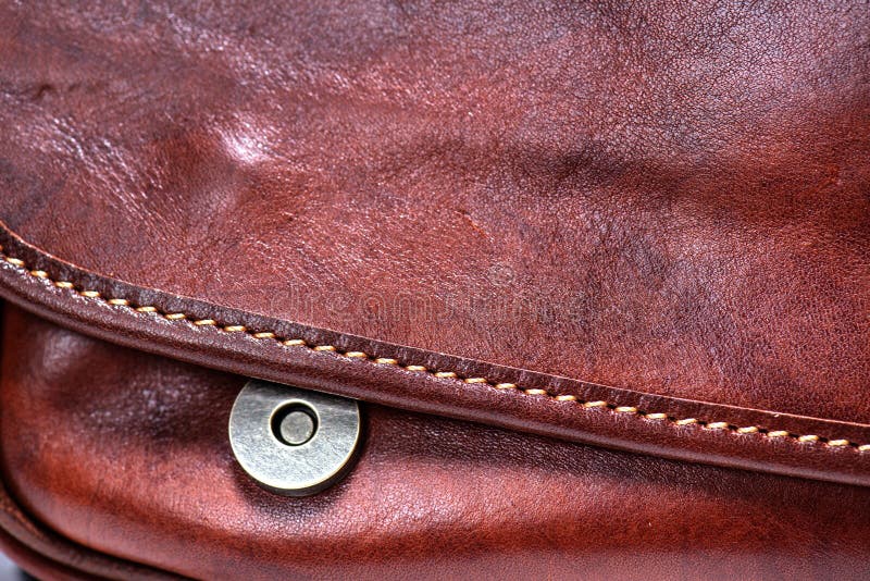 Button brown leather bag stock image. Image of knapsack - 79003399
