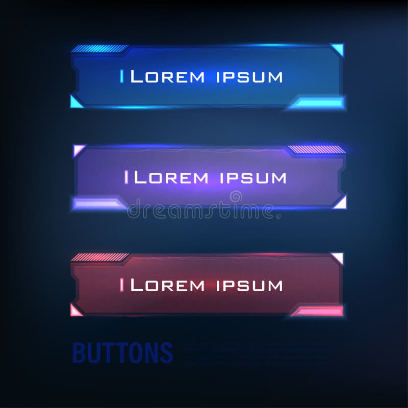 Button Set Techno-futuristic Style Sci-fi Color Blue 4 Stock ...