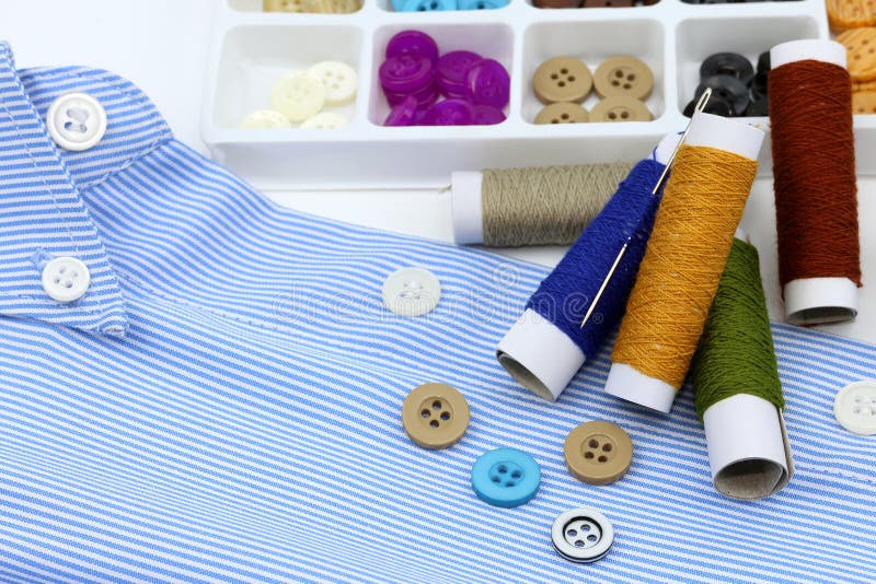 Button and Color Cotton Roll Stock Image - Image of clothing, closeup ...