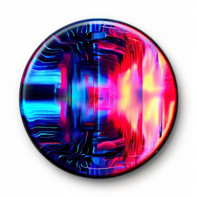 A Button Featuring a Glitch Art Design with Distorted Stock Image ...
