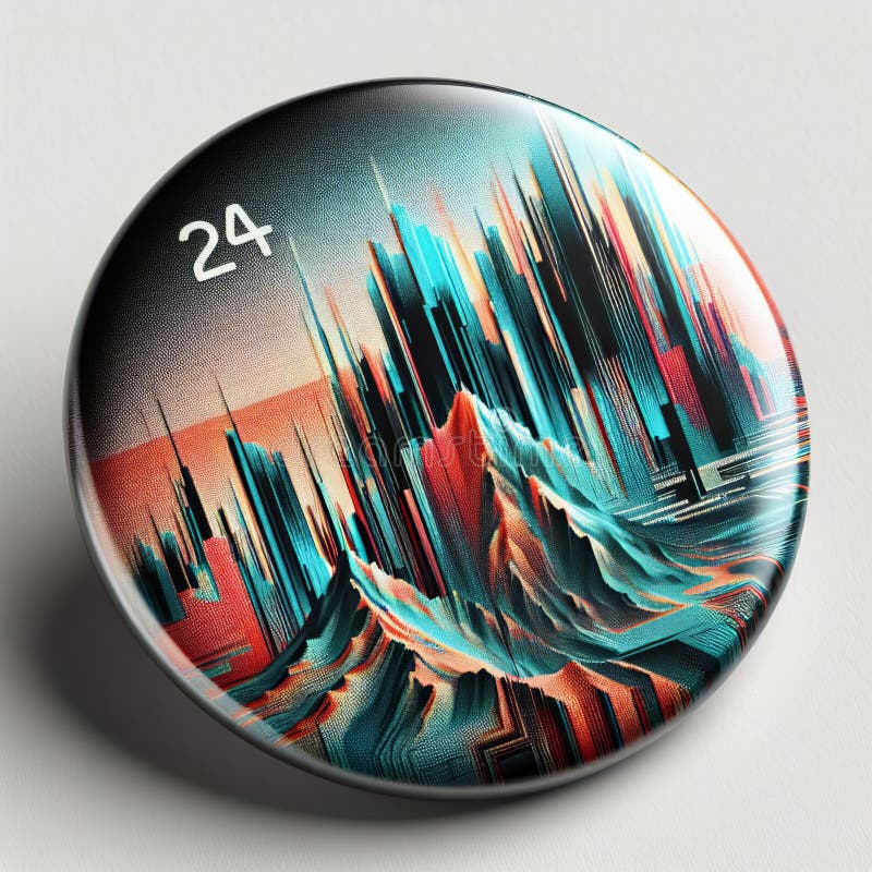 A Button Featuring a Glitch Art Design with Distorted Stock Photo ...