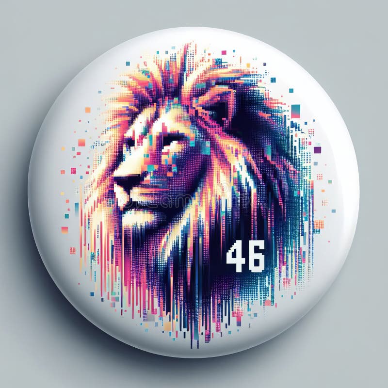 149 46. a Button Featuring a Glitchy Digital Lion with Pixelate Stock ...