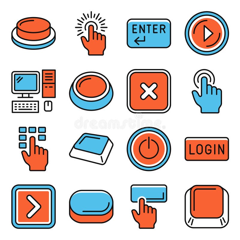 Button and Key Icons Set on White Background. Line Style Vector Stock ...
