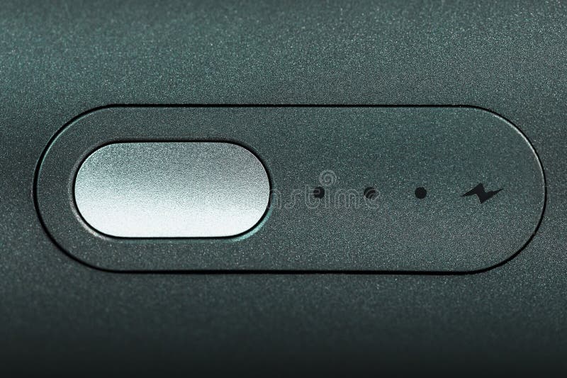 Button with Led Charging Indication Close Up on the Grey Device Stock ...