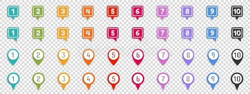 Button Map Pointer Set with Number Bullet Point from 1 To 10 - Vector ...